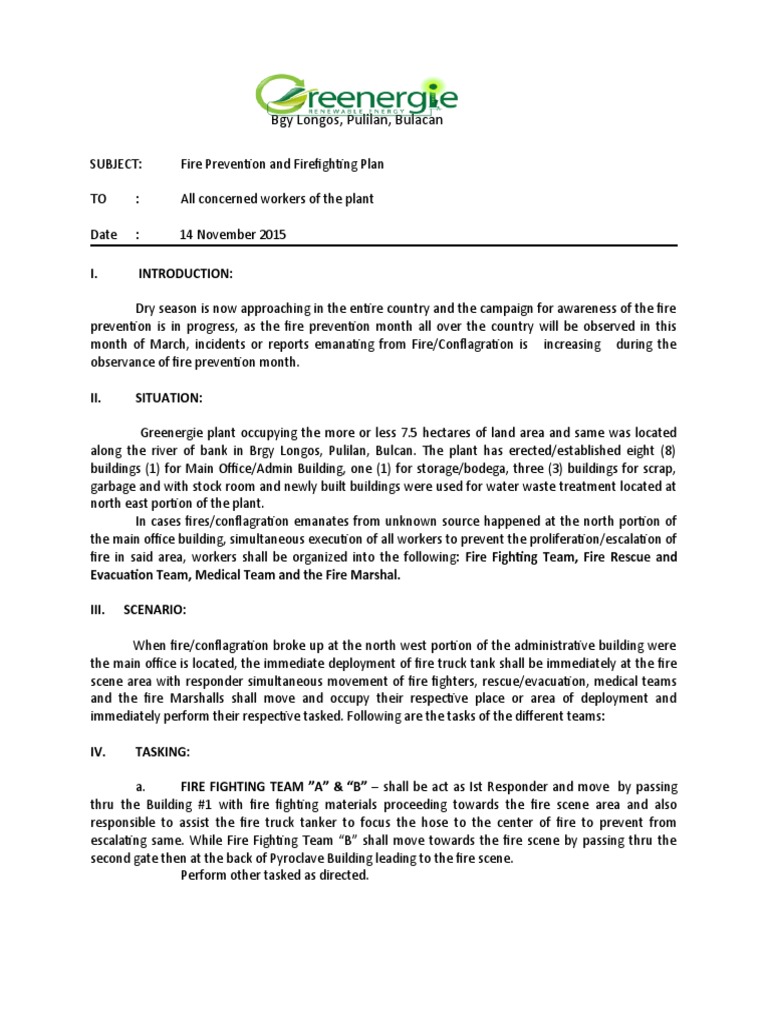 Fire Fighting Plan | PDF | Firefighting | Fires