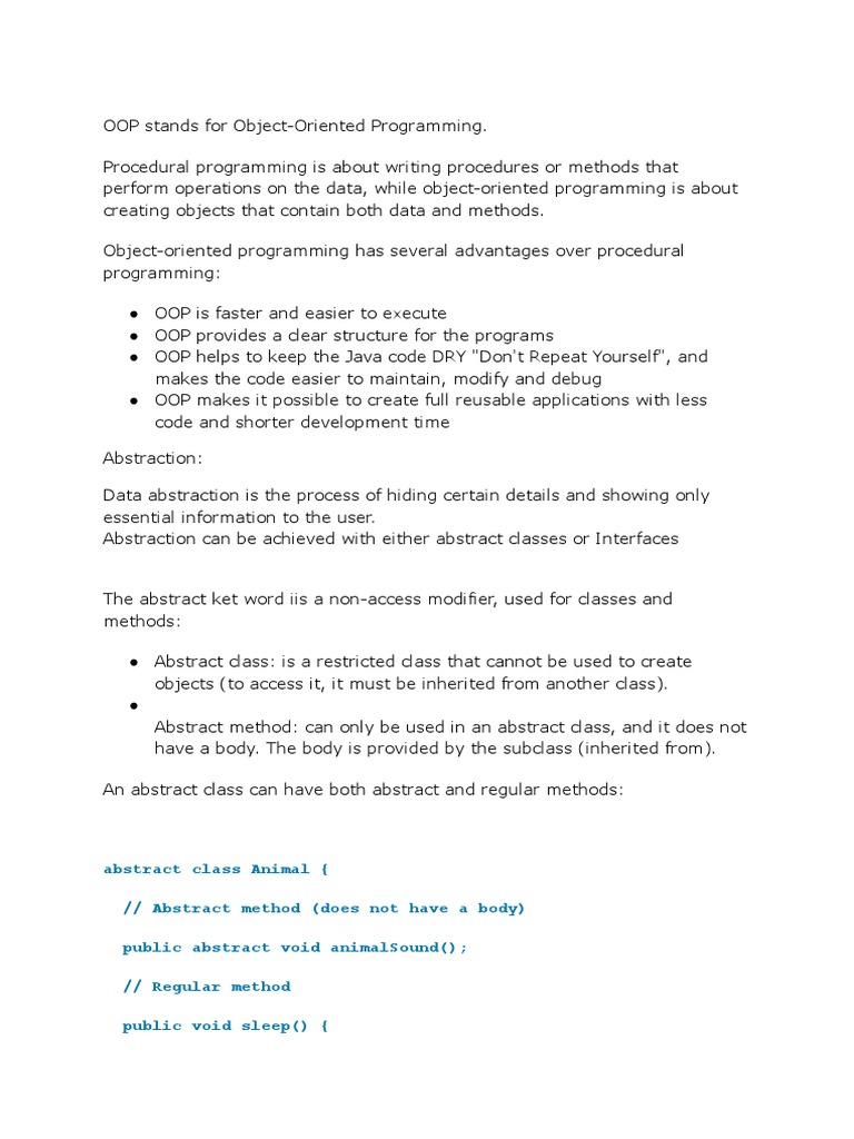 OOP Stands For Object-Oriented Programming | PDF | Method (Computer Programming) | Object ...