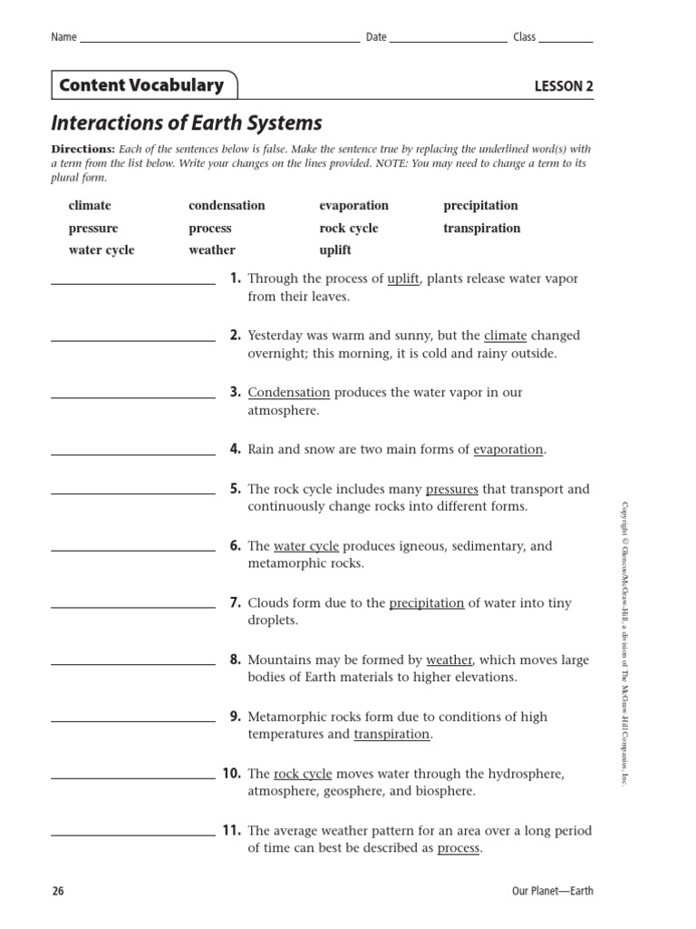 Interactions of Earth Systems: Content Vocabulary | PDF