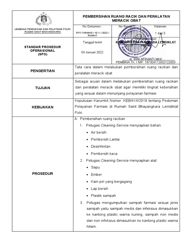 Prosedur Pembersihan Ruang Racik Obat | PDF