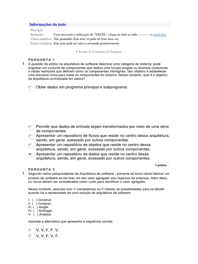 Prova Nota 9 Arquitetura Software | PDF | Modelo cliente – Servidor | Programas