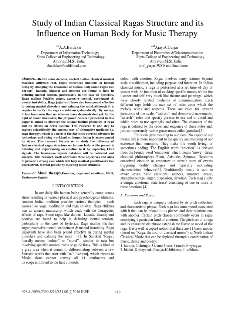 Study of Indian Classical Ragas Structure and Its Influence On Human ...