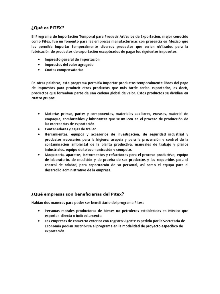 PITEX | PDF | Exportaciones | Economias