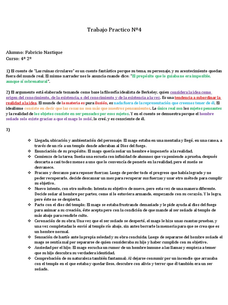Fabricio Nastique TP N°4 Las Ruinas Circulares | PDF | Realidad