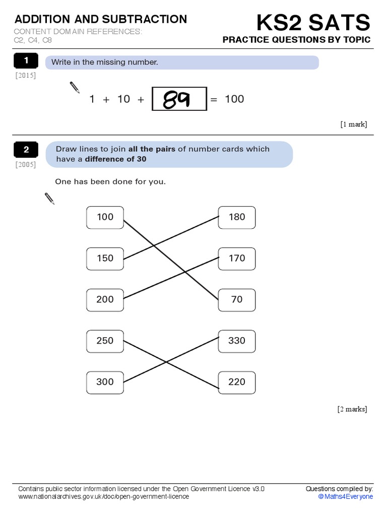 Addition and Subtraction Ks2 Sats Questions | PDF