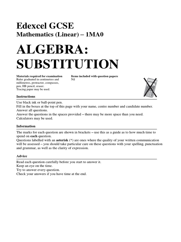 Edexcel GCSE Mathematics (Linear) – 1MA0: Worked Solutions for Algebra ...