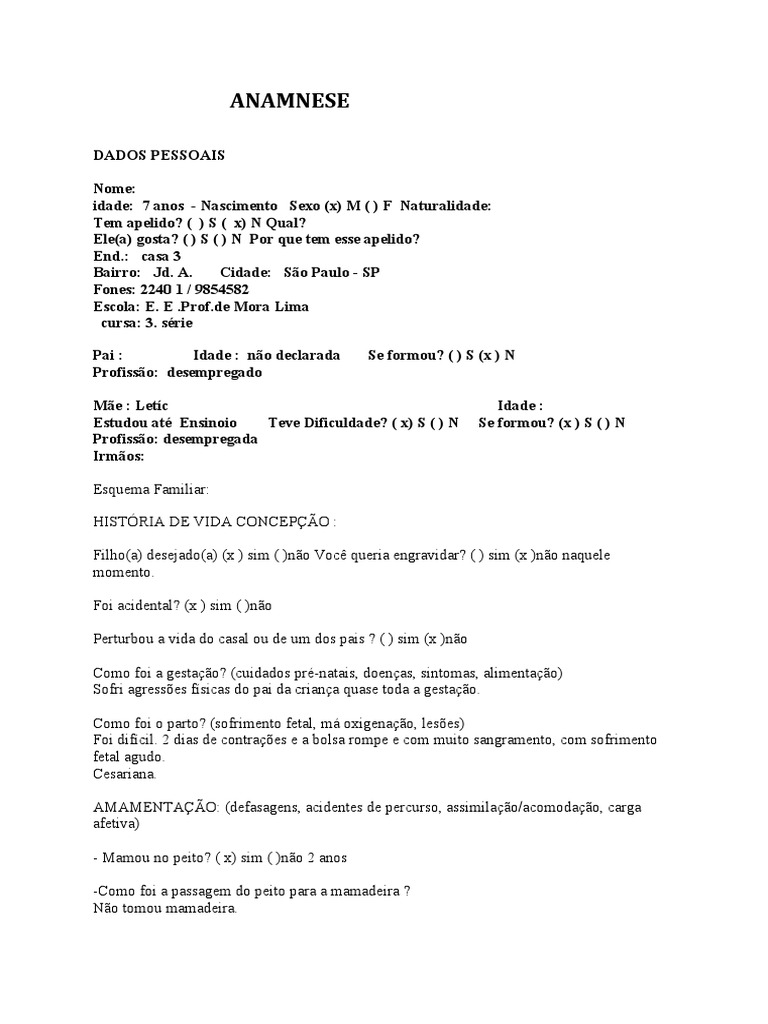 Modelo de ANAMNESE | PDF