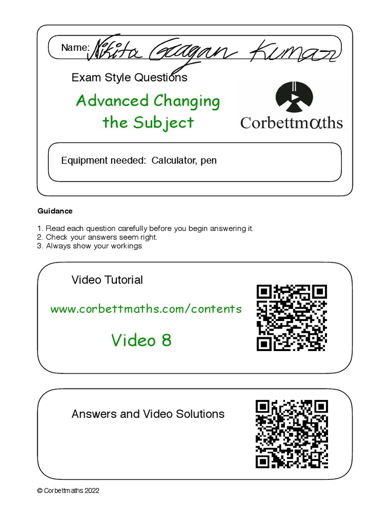 Advanced Changing The Subject | PDF | Mathematics | Mathematical Notation