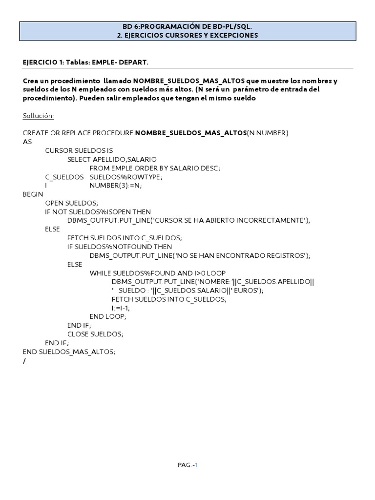 Bd.6.pl-Sql.2.ejercicios Cursores | PDF | Pl / Sql | Datos de computadora Bd.6.pl-Sql.2.ejercicios Cursores | PDF | Pl / Sql | Datos de computadora