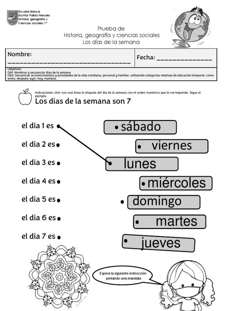 Prueba de Historia 1° Los Dias de La Semana | PDF