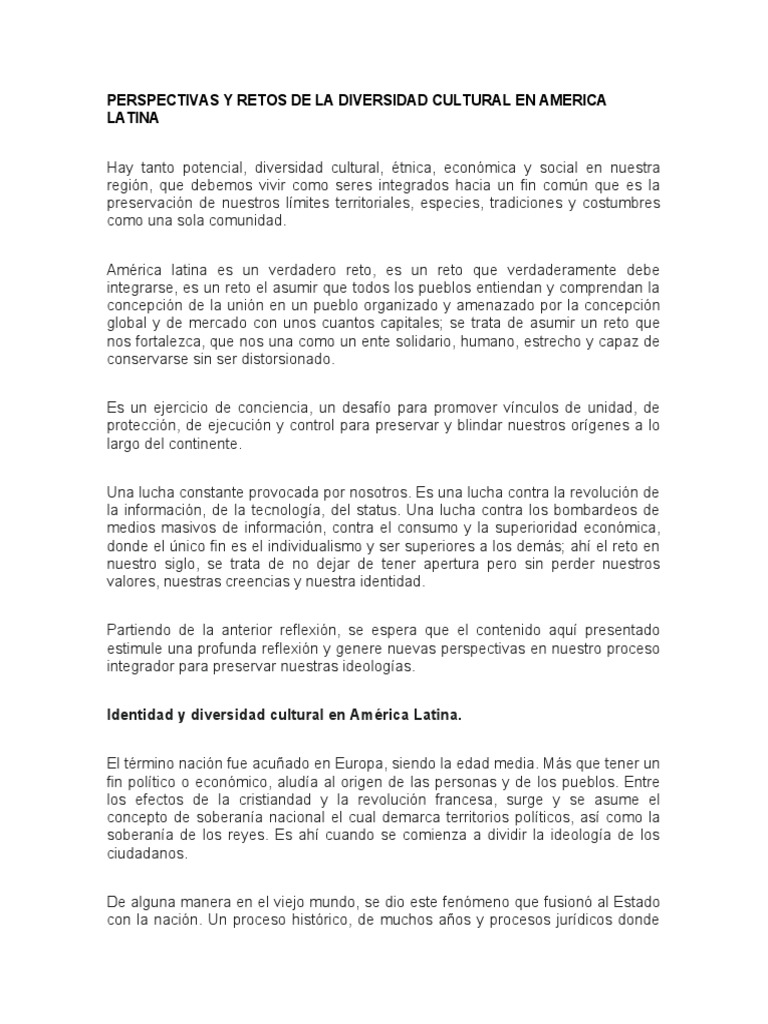 Perspectivas y Retos de La Diversidad Cultural en America | PDF ...