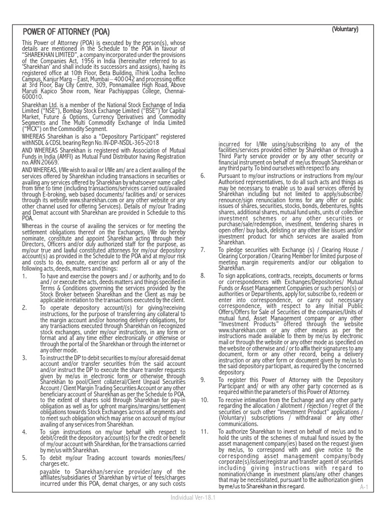 Power of Attorney (Poa) Power of Attorney (Poa) : A-1 Individual Ver-18 ...