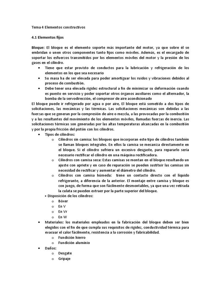 Tema 4 Elementos Constructivos | PDF | Cilindro (motor) | Pistón