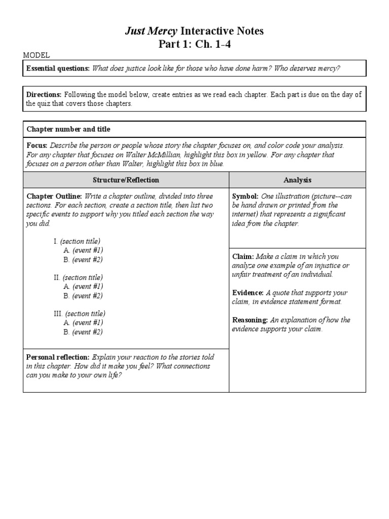 Just Mercy Interactive Notes Ch. 1 | PDF | Reason