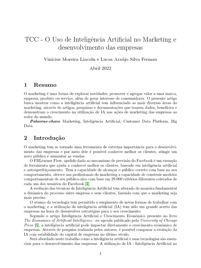 TCC Uso de Intelig Ncia Artificial No Marketing e Desenvolvimento Das ...