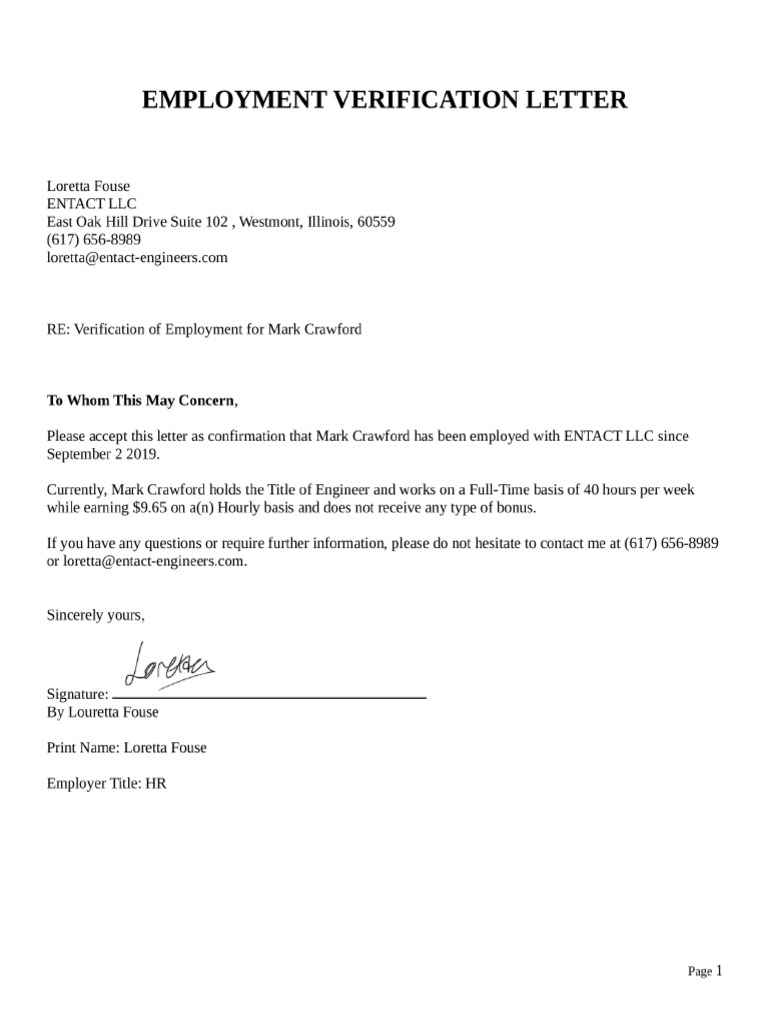 Current Income Verification Letter | PDF