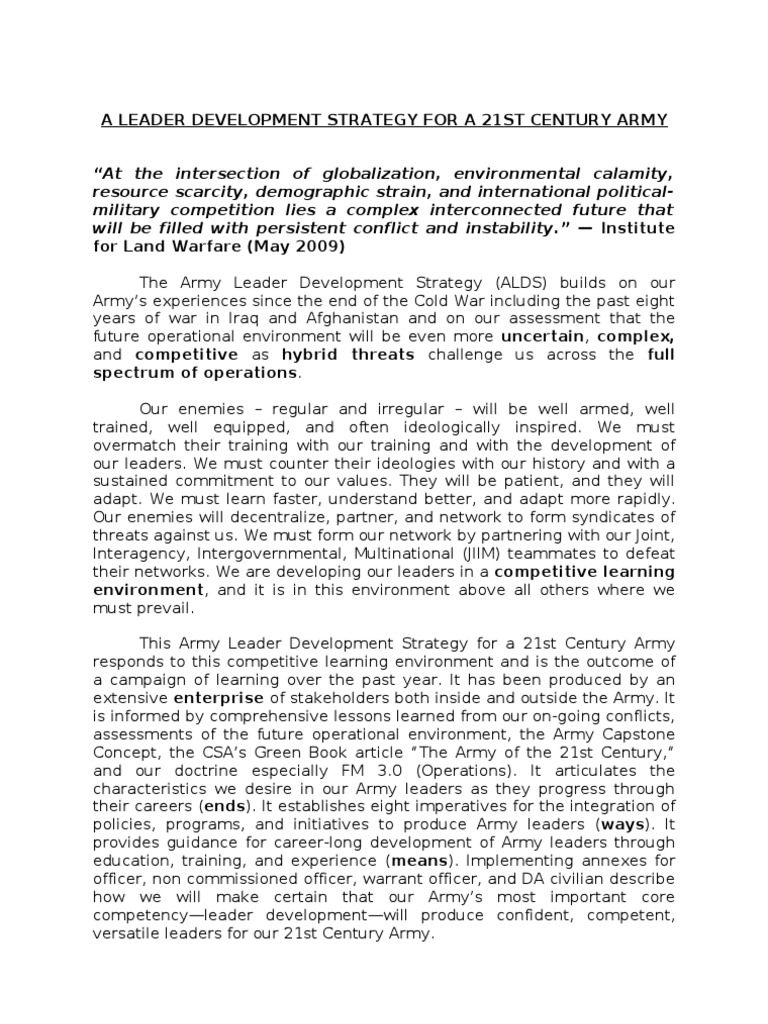 21st Century Army Leader Development Strategy | PDF | Leadership ...