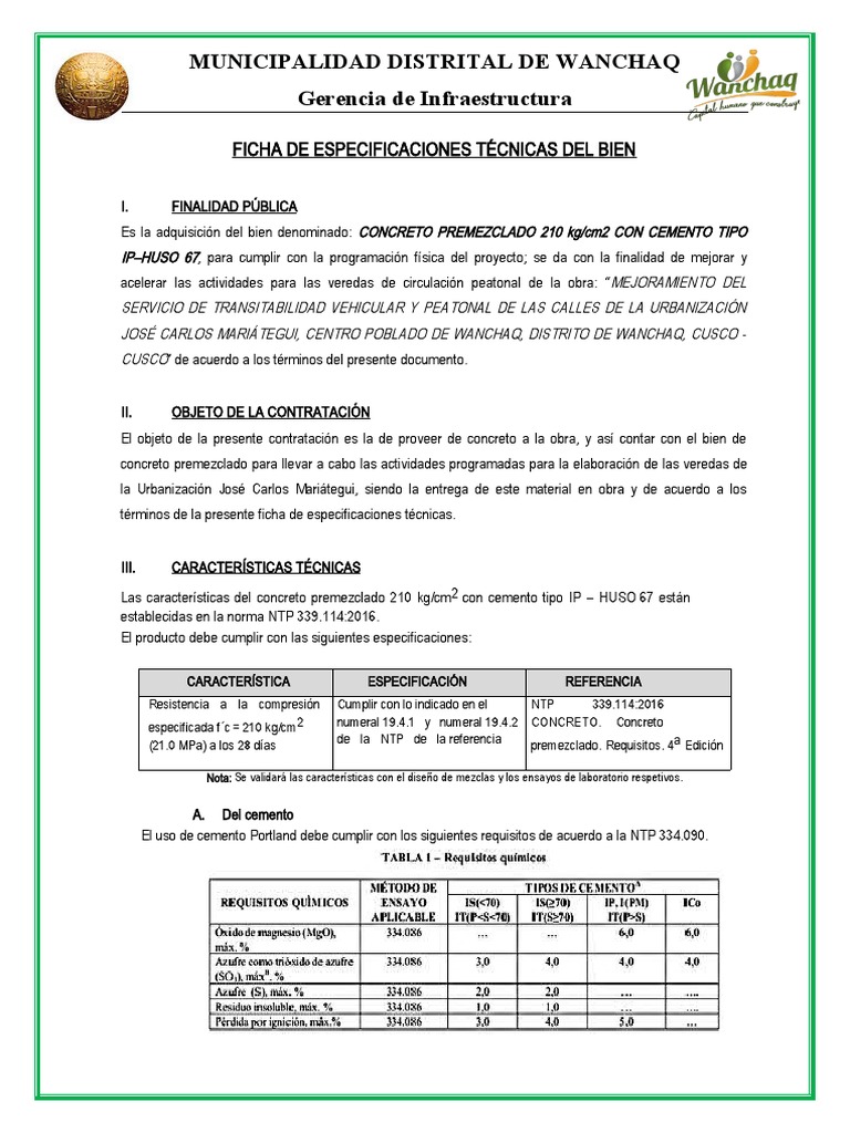 TDR 02 - Concreto Premezclado Veredas Ultimo.+Asesoria Legal | PDF | Hormigón | Calidad (comercial)