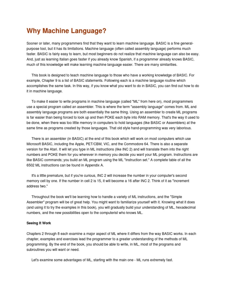 Why Machine Language | PDF | Basic | Computer Program