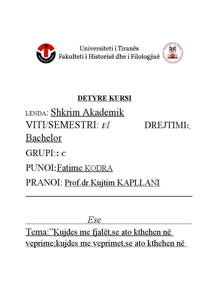 Detyre Kursi Shkrim Akademik | PDF