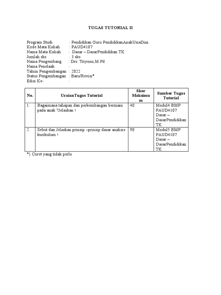 (Mapel 2) TUGAS TUTORIAL II (Dasar-Dasar Pendidikan TK27) | PDF
