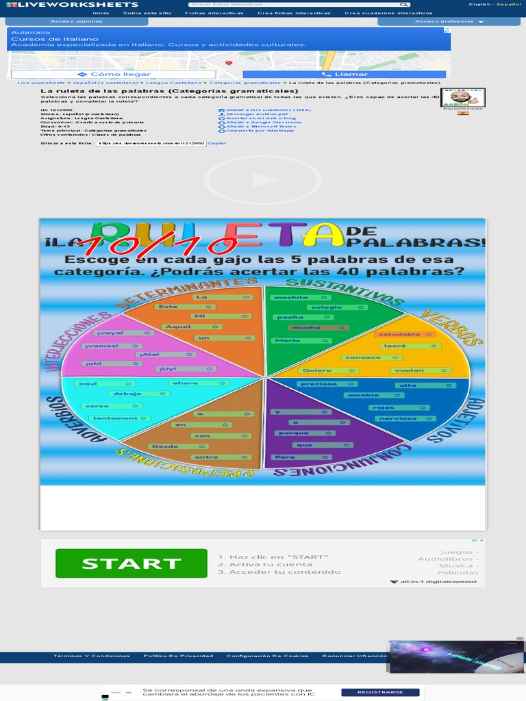 Ejercicio de La Ruleta de Las Palabras (Categoría | PDF | Lengua ...