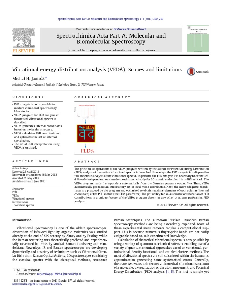 VEDA for Vibrational Energy Distribution Analysis | PDF | Spectroscopy ...