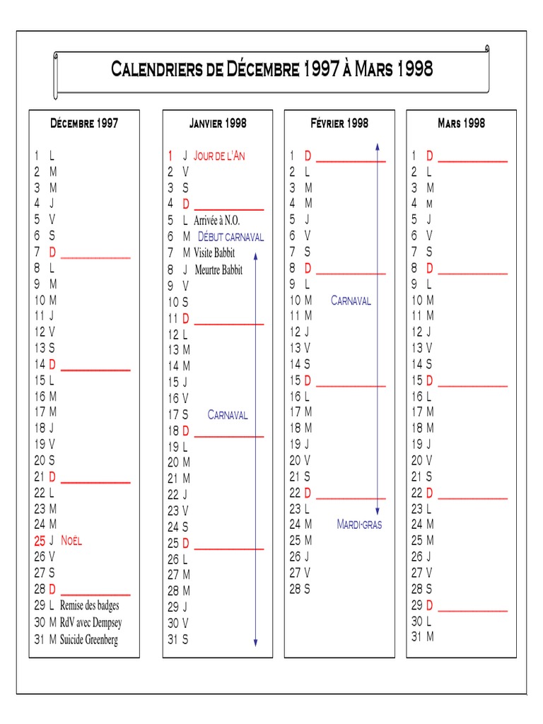 Calendrier Déc. 1997 - Mars 1998 | PDF
