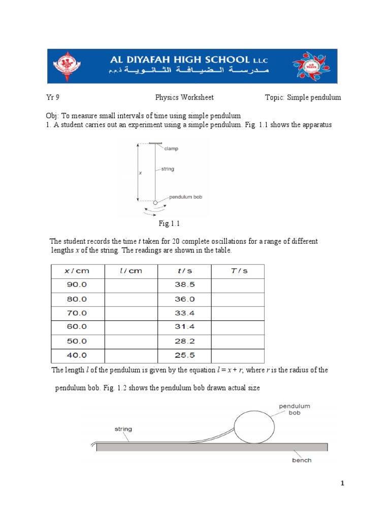 Worksheet - Simple Pendulum | PDF