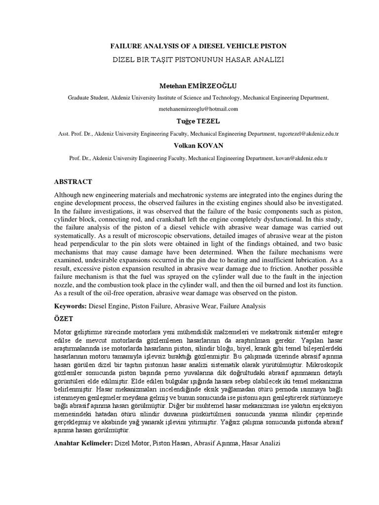 Failure Analysis of A Diesel Vehicle Piston | PDF | Piston | Internal ...