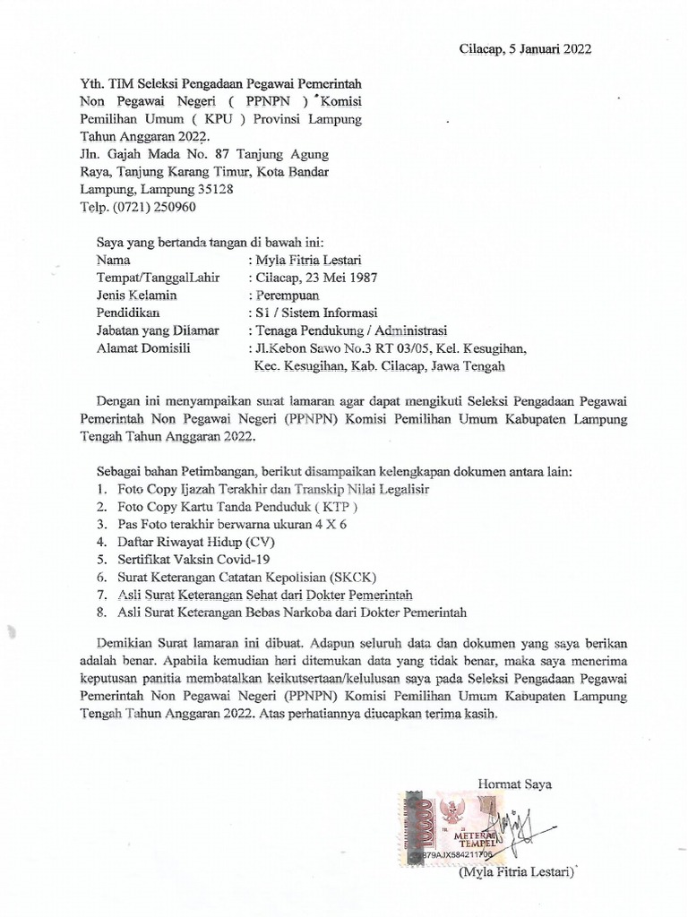 Surat Lamaran Kpu | PDF