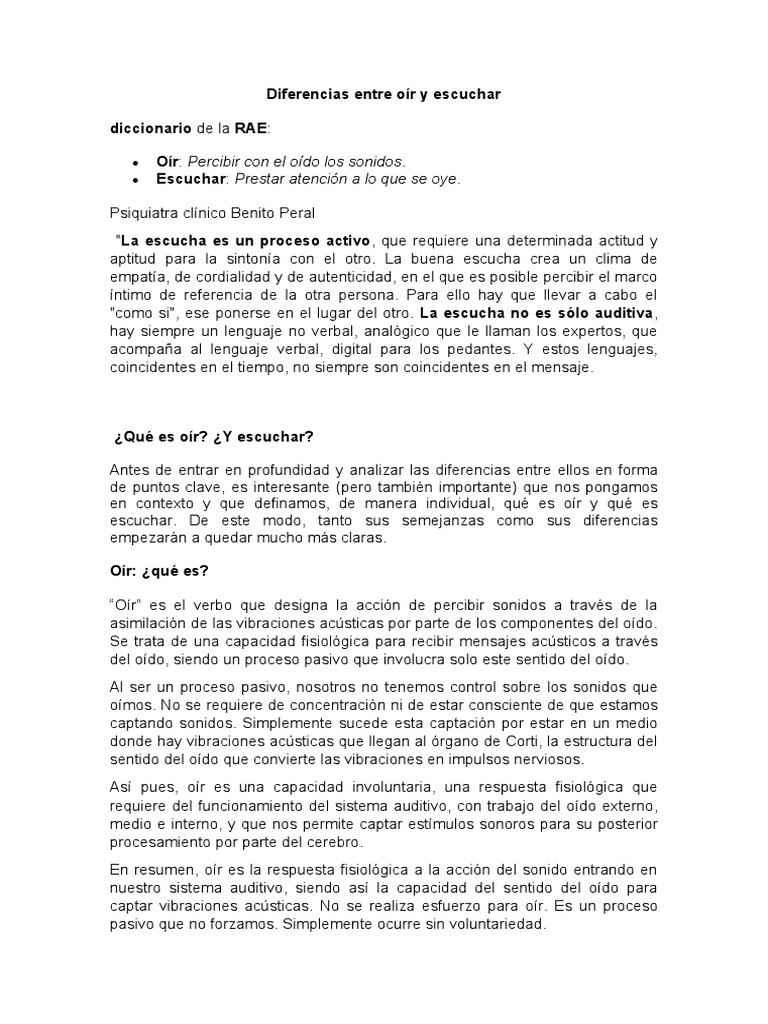 Diferencias Entre Oír y Escuchar | PDF | Escuchando | Sonido