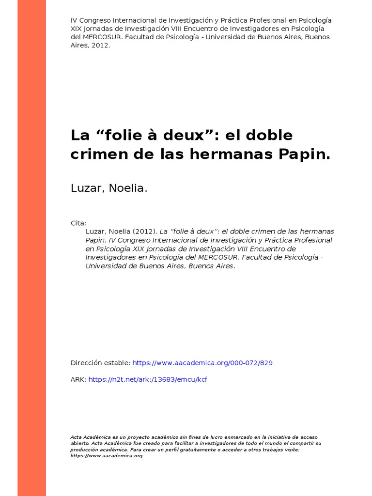 Luzar, Noelia (2012) - La "Folie À Deux" El Doble Crimen de Las ...