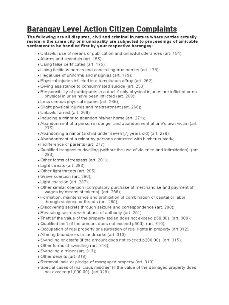 Barangay Level Cases Overview | PDF | Injustice | Crimes