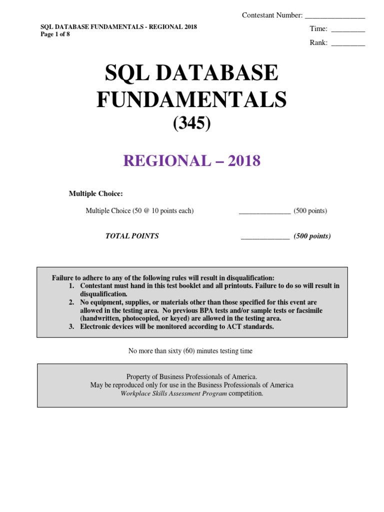 SQL Database Fundamentals Regional Competition 2018 Test | PDF ... SQL Database Fundamentals Regional Competition 2018 Test | PDF ...