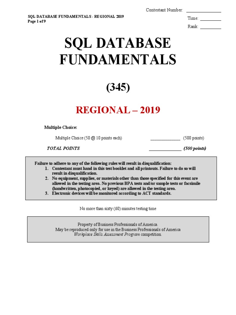 345 - SQL Database Fundamentals - R - 2019 | PDF