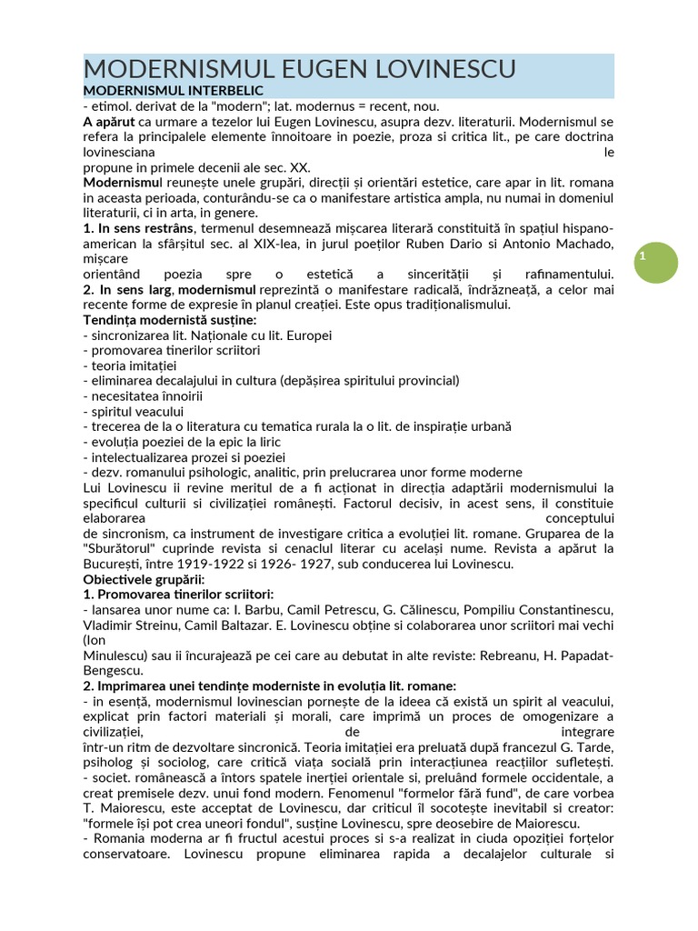 Eugen Lovinescu Modernismul | PDF