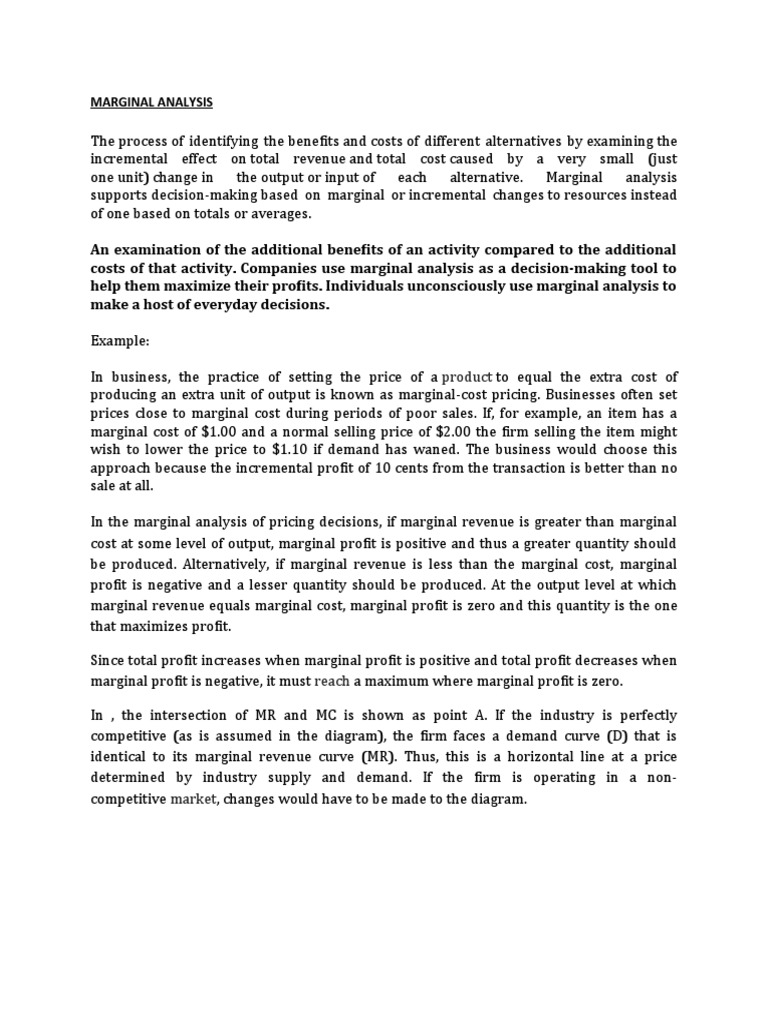 Marginal Analysis | PDF | Profit (Economics) | Marginal Cost
