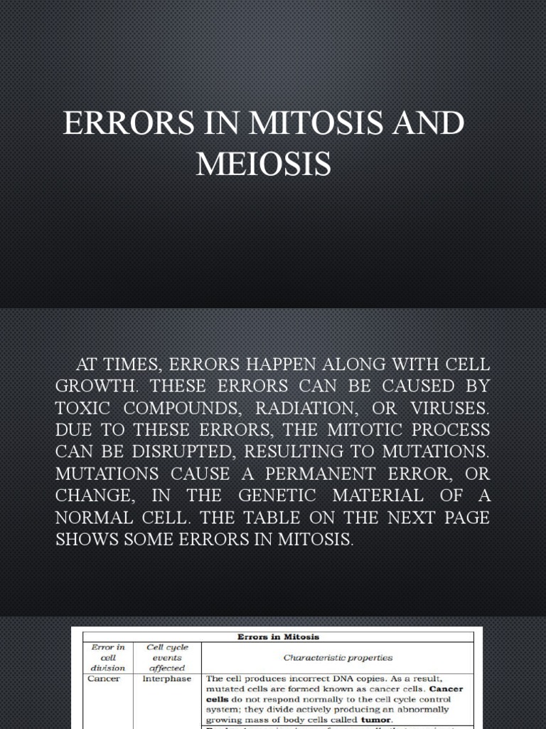Errors in Mitosis and Meiosis | PDF