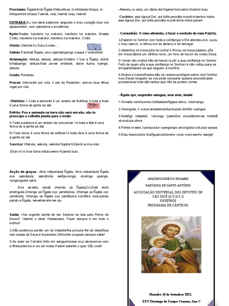 Programa DE CANTICOS Missa 18 SETEMBRO | PDF