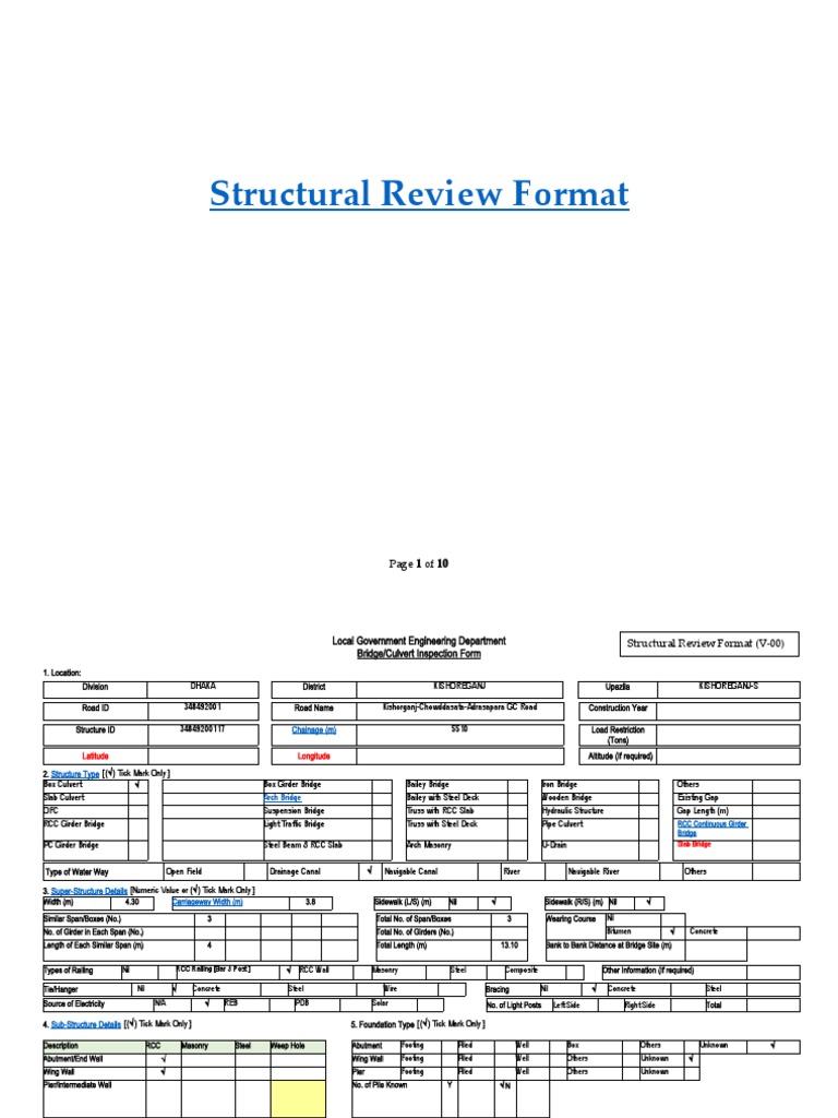 Structural Review Format for Bridge/Culvert Inspection | PDF | Bridge ...