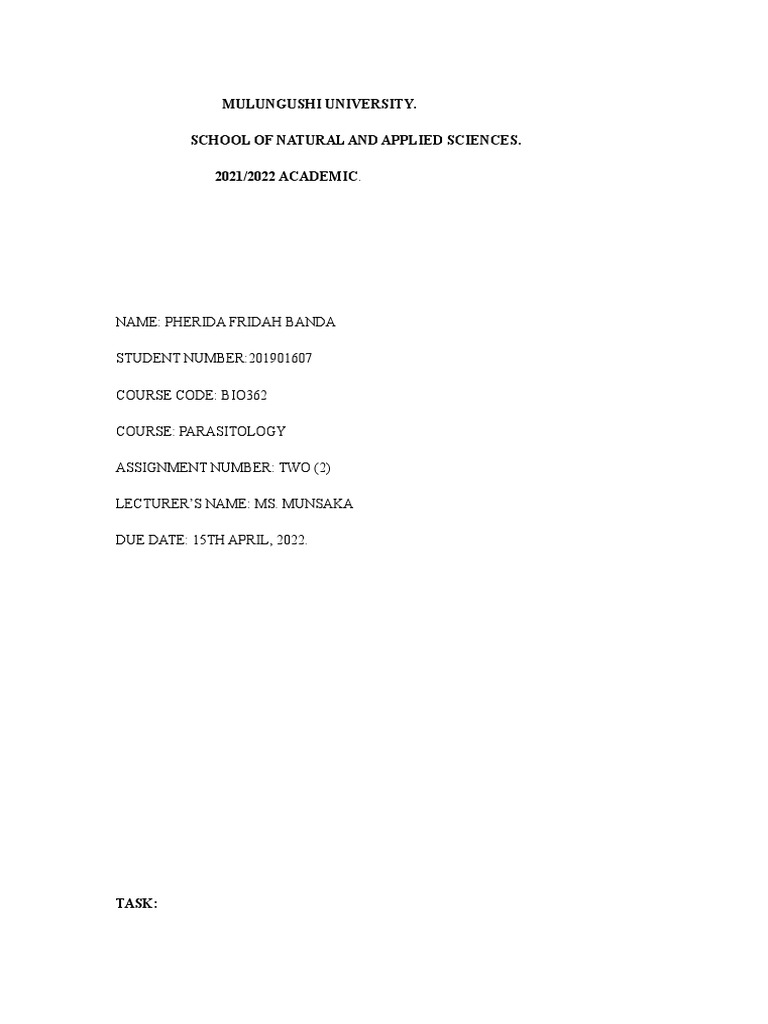 Parasitology Assignment 2 | PDF | Parasitism | Nematode