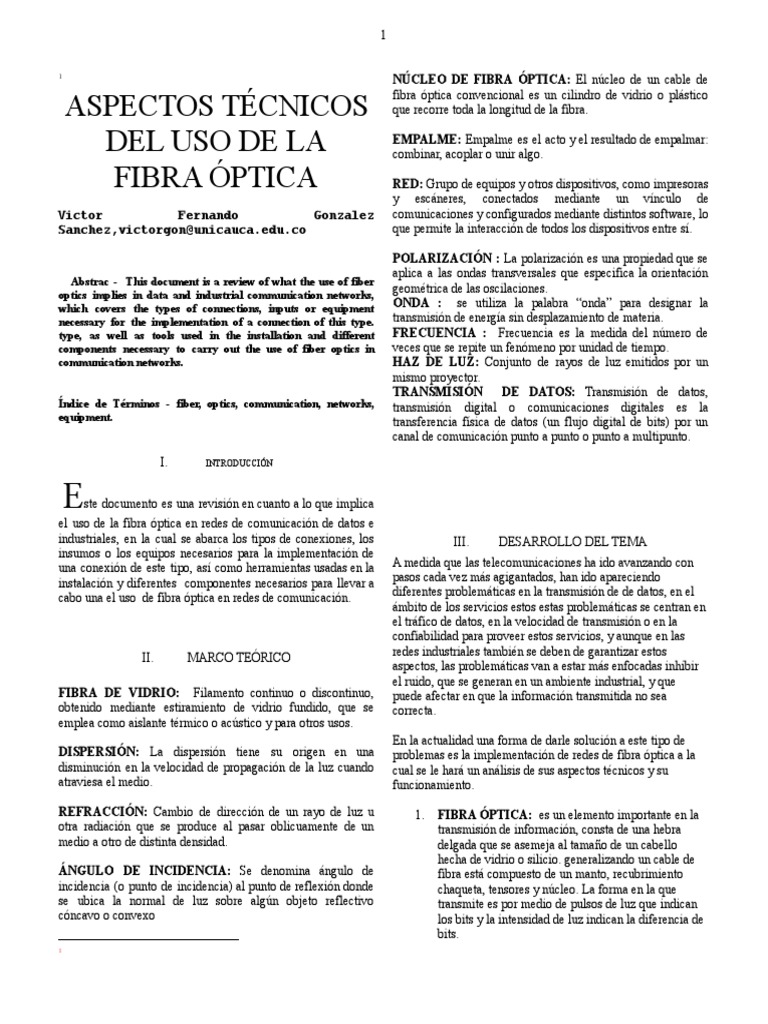 Aspectos de La Fibra Optica | PDF