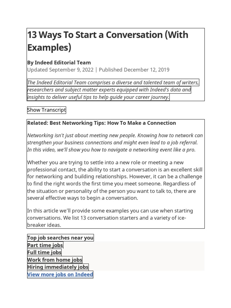 13 Ways To Start A Conversation | PDF | Conversation | Communication