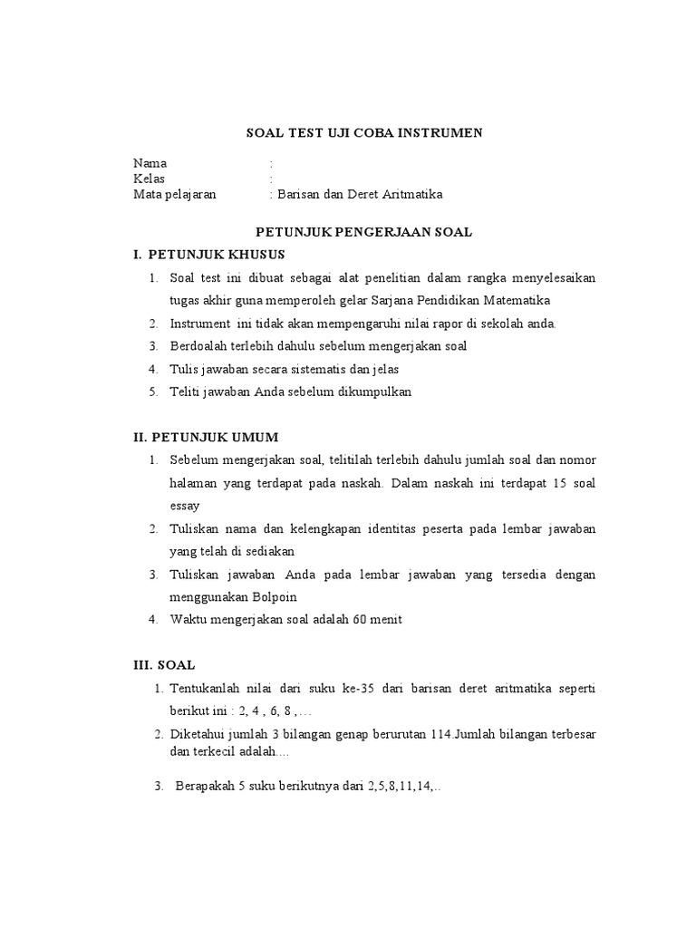 Soal Uji Coba Instrumen | PDF