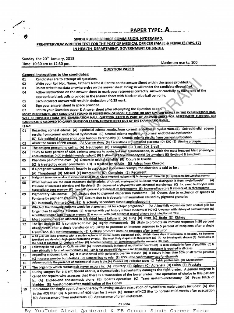 SPSC Medical Officer Original Paper | PDF