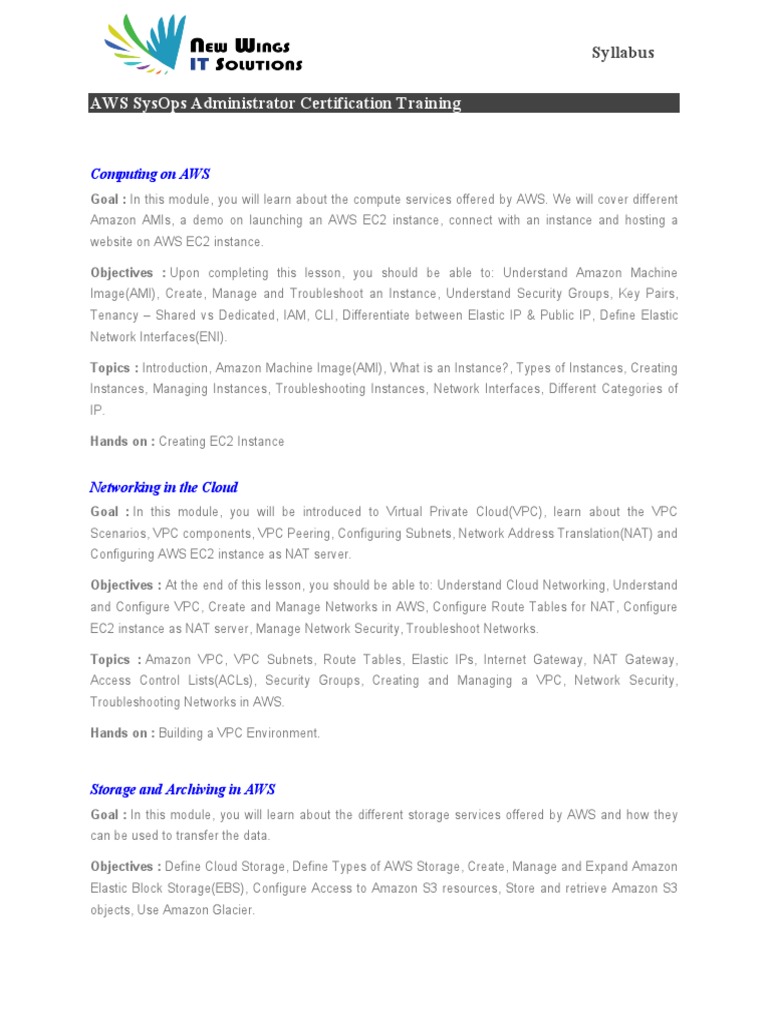 Aws Sysops Administrator Certification Training Pdf Amazon Web