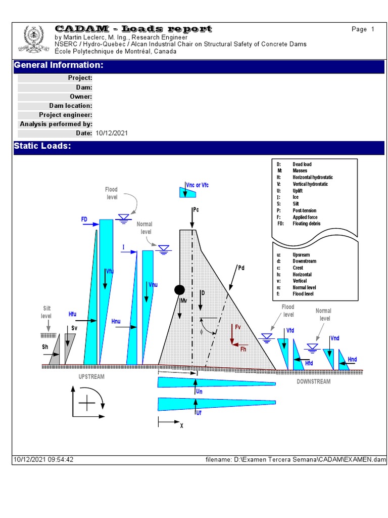 CADAM 2000 - Loads Report | PDF | Dam | Structural Engineering