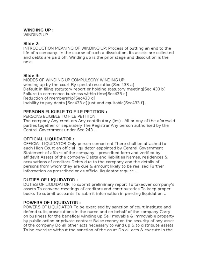 Winding Up | PDF | Liquidation | Civil Law (Legal System)