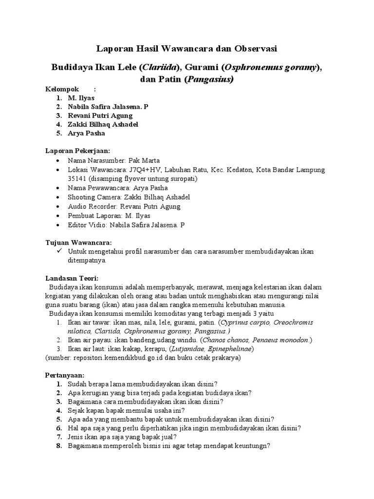 Laporan Hasil Wawancara Dan Observasi | PDF